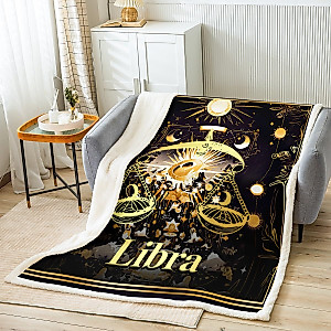 Feelyou Kids Twelve Constellations Fleece Throw Blanket Queen 90"x90" Libra Sherpa Blanket for Bed Sofa Couch Room Decorations Western Astrology Zodiac Plush Blanket Bohemian Fuzzy Blanket