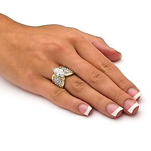 PalmBeach Yellow Gold-Plated Marquise Cut Cubic Zirconia and Round Simulated Crystals Engagement Ring Sizes 7-12 Size 9