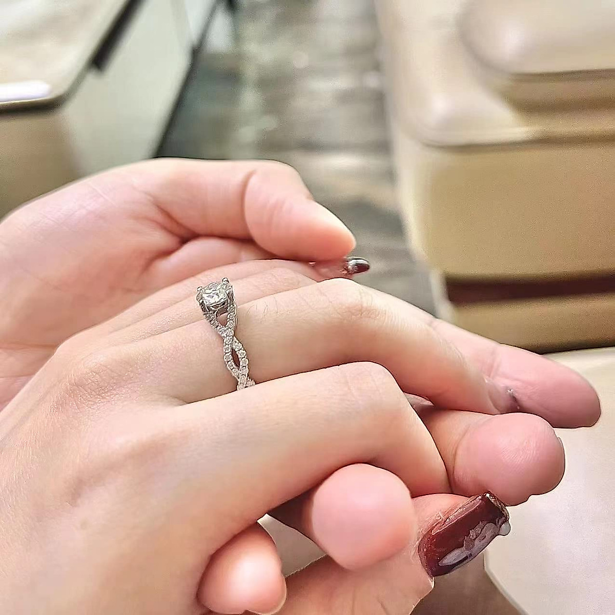 WKLFAI 2CT Moisssanite Engagement Rings for Women Sterling Silver Round Wedding Ring for Women Twisting Infinity Promise Ring,7