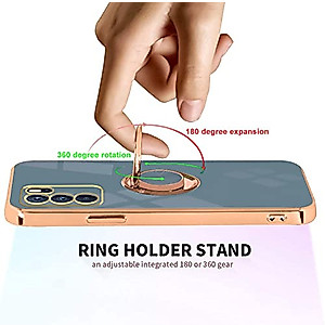 Wousunly Compatible with Oppo Reno 6 5G Case Ring Holder Magnet Green, Oppo Reno 6 5G Phone Case Silicone Shockproof Plate Luxury Slim Cover (Grey)