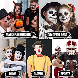 Jim&Gloria Black and White Face Paint + Painting Brush + UV Glow Tattoos, Sweatproof & Water Resistance Paints, Professional Palette Makeup Kit for Halloween SFX Costume Skeleton Clown Joker Mime