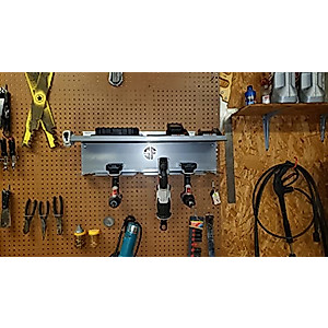 Speed Fabrication Power Deck 6-Slot Wall Mount Tool Holder with Battery Rack Storage Shelf - Cordless Tool Holder Organizer and Storage Rack