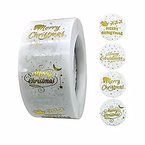 PMCDS2G 500pcs Christmas Stickers Christmas Card Stickers in One Roll for Gift Décor Card Envelopes Sealing Christmas Supplies (1" Four Golden Transparent Patterns)