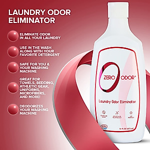 Zero Odor – Laundry Odor Eliminator - Permanently Eliminate laundry Odor – Patented Molecular Technology Best For Clothes, Towels & Linens, Shoes, Bags, Etc. - rinse and refresh Again, 16oz