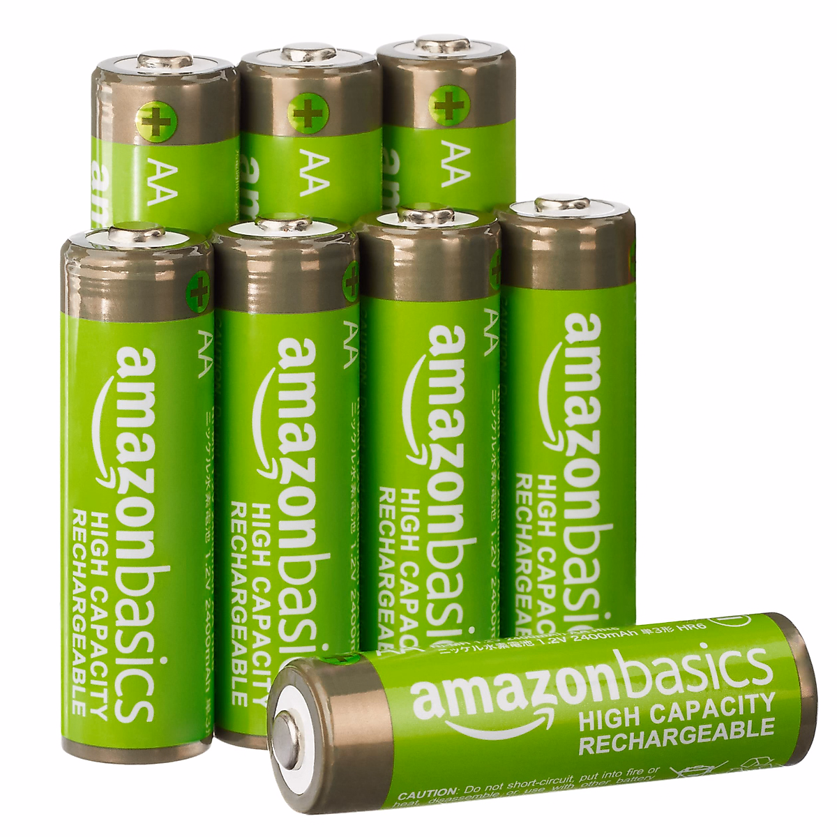 Amazon Basics 8-Pack AA Rechargeable Batteries, Recharge up to 400x, High-Capacity 2400 mAh, Pre-Charged