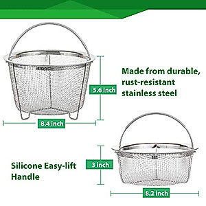 AOZITA Steamer Basket for Instant Pot Accessories 6 qt or 8 quart - 2 Tier Stackable 18/8 Stainless Steel Mesh Strainer Basket - Silicone Handle - Vegetable Steamer Insert, Egg Basket, Pasta Strainer