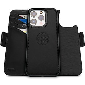 Dreem Fibonacci iPhone 15 Pro Max Wallet case / 2-in-1 Shockproof case and Detachable Vegan Leather Folio, MagSafe Compatible, RFID Protection [Black]