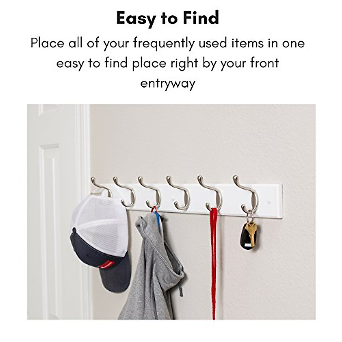 BIRDROCK HOME Hook Coat and Hat Rack - 2 Pack - 6 Hooks - 27 Inches - Wall Mount - Decorative Home Storage - Entryway Foyer Hallway Bathroom Bedroom Rail - Satin Nickel Hooks - White Pine Bathroom