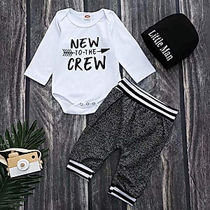Tepuce Baby Boy Clothes 3-6 Months Letter Print Romper+Long Pants+Hat 3PCS Outfits Set 3-6 months