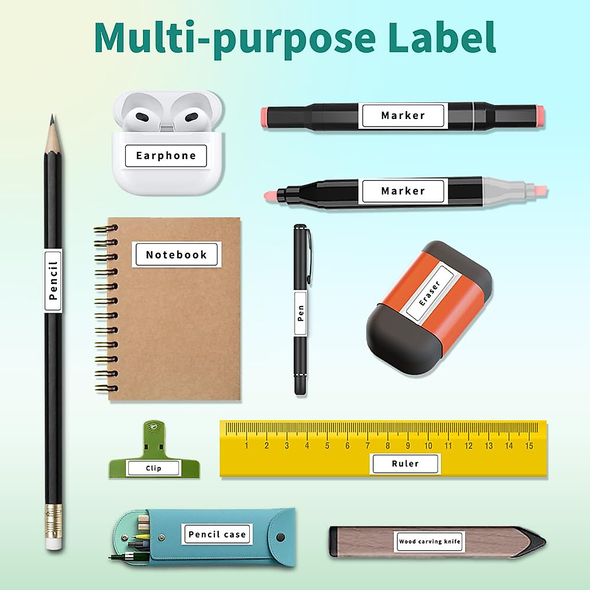 Phomemo D30 Label Maker Machine with 4 Tapes-Black on White Tape 12mm 0.47 in, Mini Bluetooth Label Printer, Portable Smart Phone Handheld Sticker Mini Labeler Inkless Rechargeable, BPA-Free