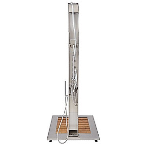 Signature Hardware 413242 Alvin Stainless Steel Thermostatic Outdoor Shower Panel with Shower Head, Hand Shower, Bodysprays and Bamboo Tray