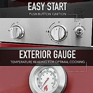 Permasteel 2-Burner Gas Grill | Cast Iron Cooking Grates, Grilling Tools Holder, Foldable Sides, PG-A40201-RD, Cabinet Style, 22000 BTUs – Red