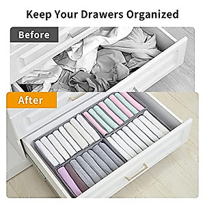 Qozary 4 Pack Drawer Organizers for Clothing, 8 Grids Foldable Closet Organizers and Storage Bins for Bedroom, Dresser Organizer Boxes for Thin T-shirts, Tank Tops, Camisoles, Tights, Leggings