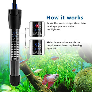 DOMICA 50W Adjustable Aquarium Heater, Submersible Water Heater for Small Fish Tank (8-16 gallons) with Free Thermometer Sticker