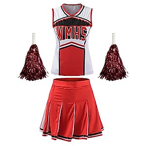 OurLore Women's High School Musical Cheerio Classic Cheerleader Athletic Sport Uniform Fancy Dress (Red, US 6-8)