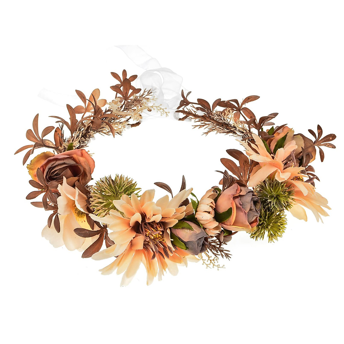 DDazzling Sunflower Flower Crown Eucalyptus Halo Women Girls Headpiece Photo Prop (Coffee)