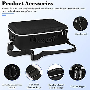 Benazcap Carrying Case for Steam Deck Console & Accessories - Fit Charger AC Adapter - Docking Station-Game Controllers & Stand Hard Shell Travel Pouch for Steam Deck Console & Accessories, Black