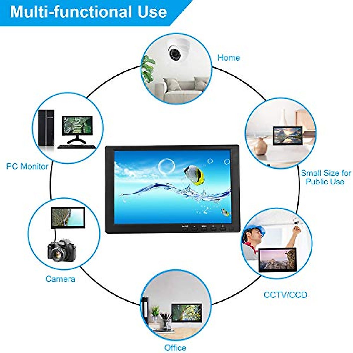 Security Monitors 10" LED Monitors HDMI/BNC/AV/VGA/USB Input 1920x1200 IPS Resolution Touch Buttons Video and Audio Displays CCTV Screen