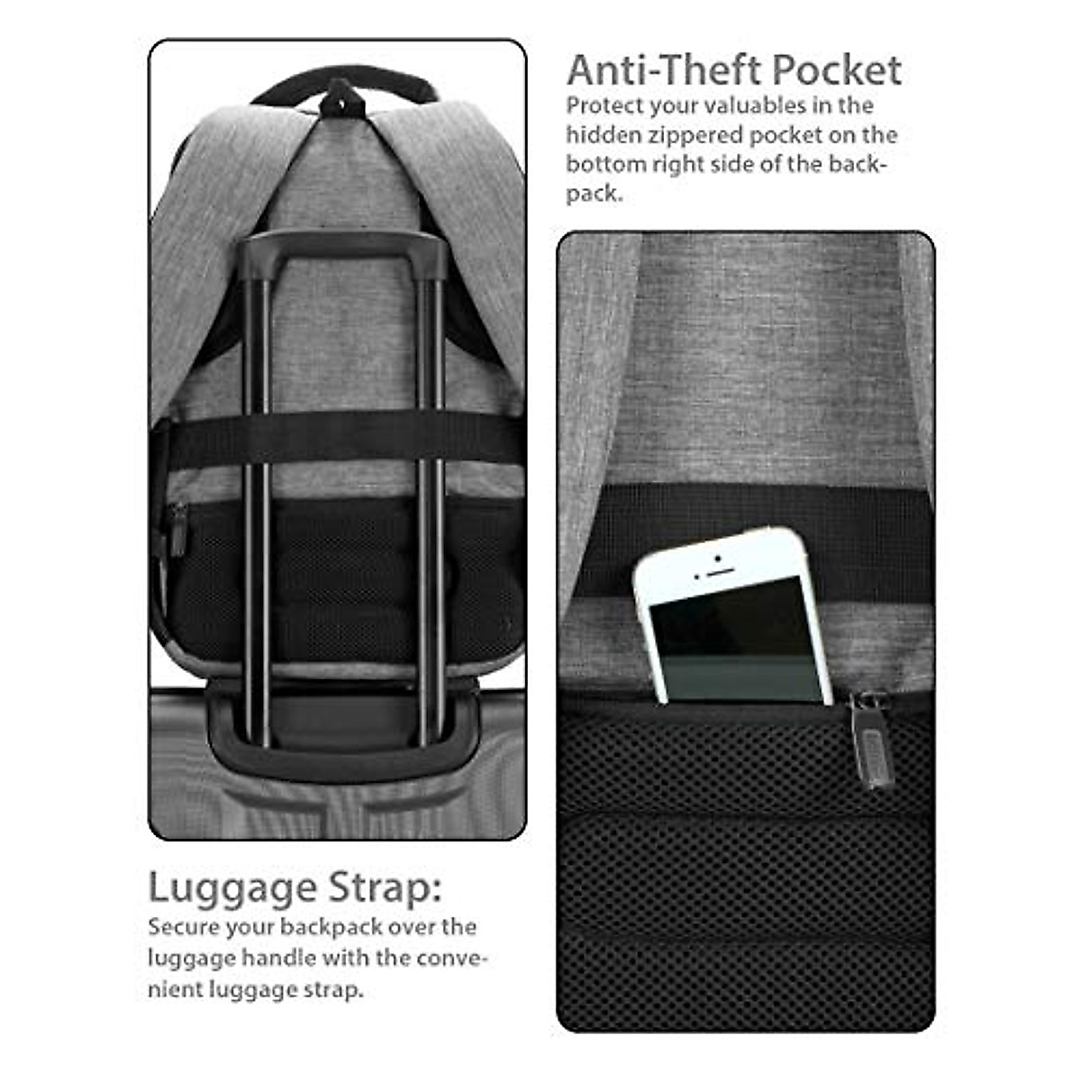 Rockland Slim Pro USB Laptop Backpack, Grey, Large