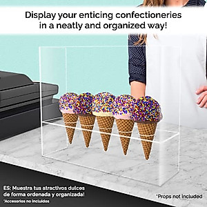 Ice Cream Cone Holder 5 Slot Clear Acrylic Countertop Dessert Display with Sneeze Guard No Assembly for Restaurants Catered Events and Buffets by Marketing Holders