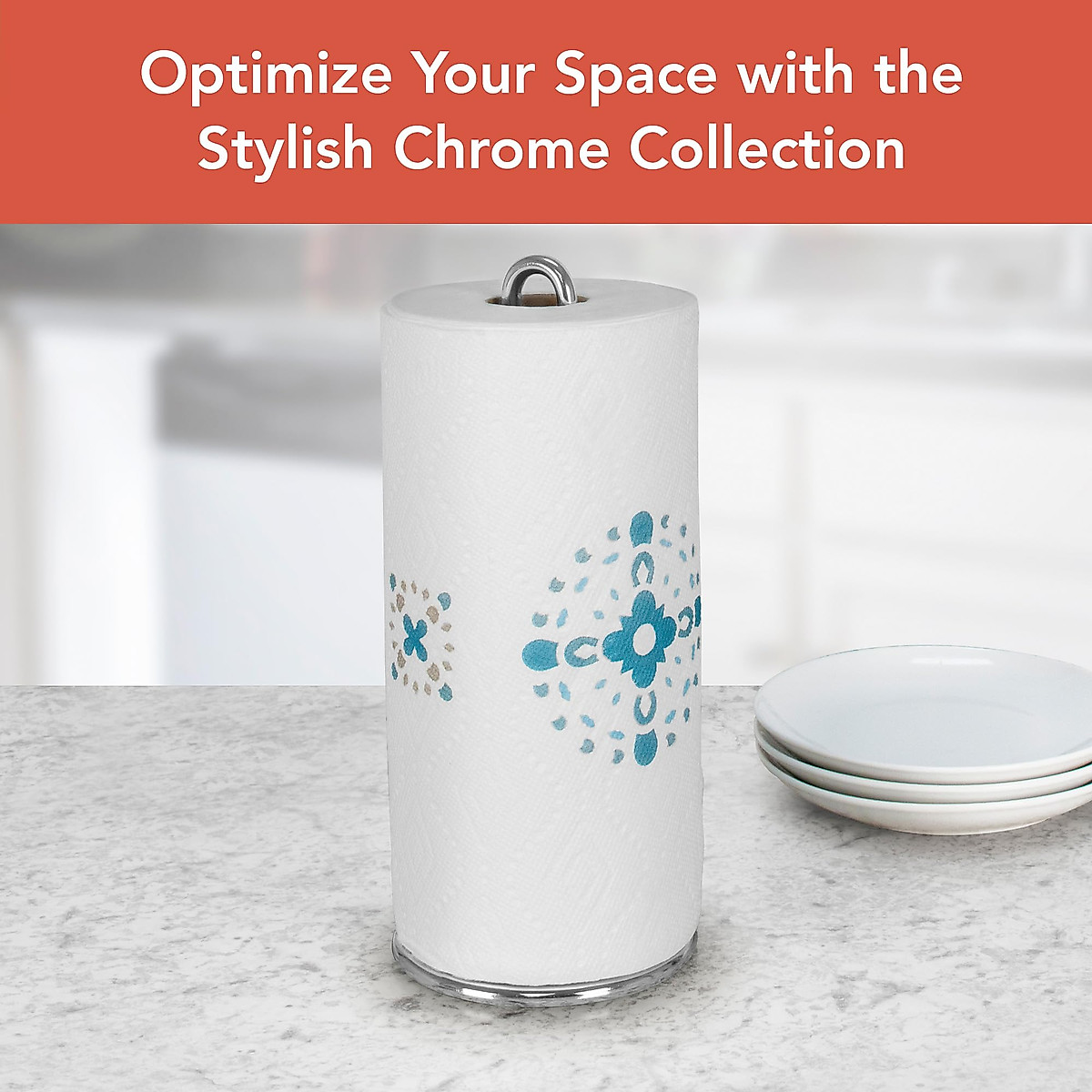 Spectrum Diversified Euro Holder for Kitchen Countertops, Bars & Dining Tables Steel Paper Towel Stand, Fits Standard & Jumbo Rolls, 1 Count, Chrome