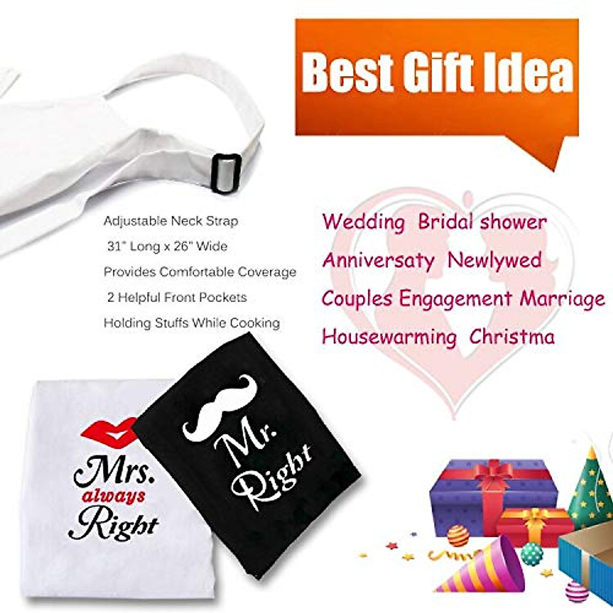 Kwieema Mr. Right Mrs. Always Right Aprons for Couple/Mr Mrs Apron Bridal Shower Present for Bride,Wedding Gifts for Couple,10th Anniversary Present for Couple, His and Hers Funny Apron1