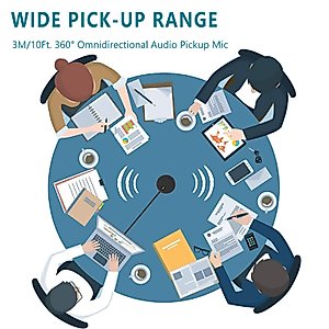 Upgraded USB Conference Microphone for Computer, 360° Omnidirectional Condenser Mic with Mute Key, Great for Video Conference, Gaming, Chatting, Skype, Plug & Play, Windows macOS, Ideal for Gift
