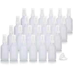 JUVITUS 2 oz Frosted Clear Glass Boston Round White Treatment Pump Bottle + Funnel (24 pack)