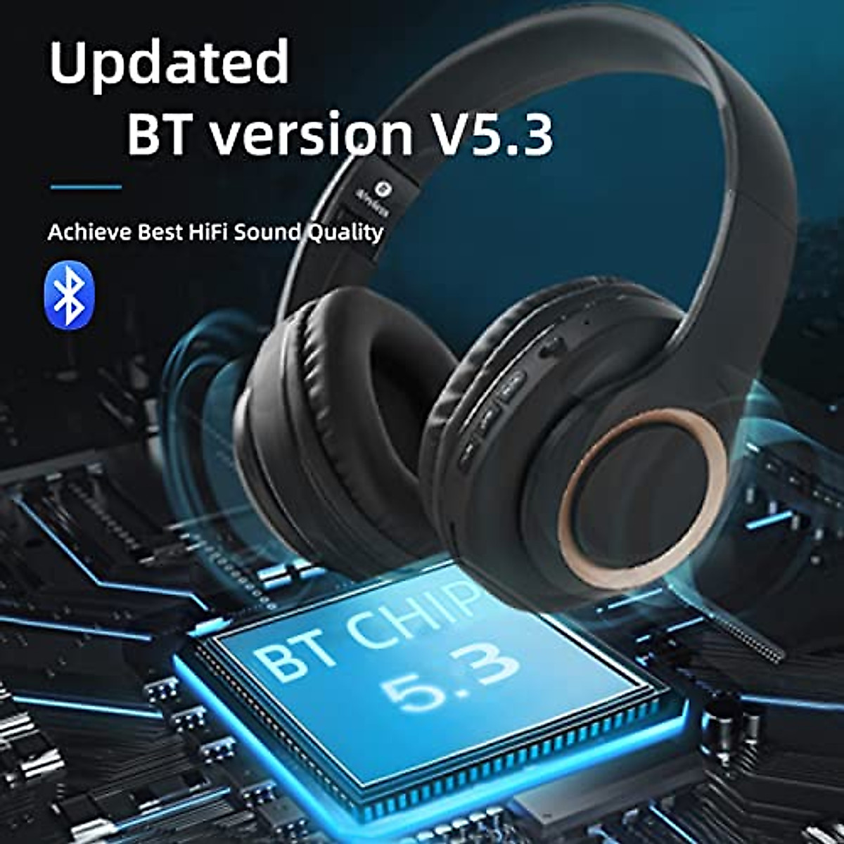 MOYICOW Bluetooth Headphones Over Ear with Microphone,BT Headphones,Foldable Wireless and Wired Stereo Headset Micro SD/TF, FM,Soft Earmuffs &Light Weight for Prolonged Wearing (Black)