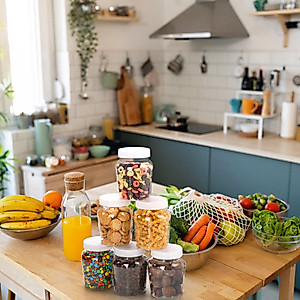 Goaste 12 Pack Round Clear Plastic Jars, 16 OZ Empty Storage Container, Household Refillable Candy Jar with Airtight Cap, Small Screw-On Lids Cylinder for Kitchen Food Storage, Nuts, Spices, Honey