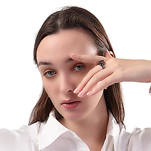 QOBEBOTA Romantic Size 8 Black Gold Plated Engagement Rings Purple Heart Amethyst Ring Promise Rings for Her Gothic Wedding Ring Birthday Gifts Statement Ring for Women