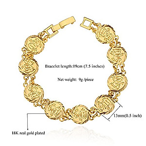 U7 Allah Bracelet for Women|Platinum Plated 13mm Link Coin Charm Bracelet Bangle 7.5 Inch, Gift for Mother Daugther