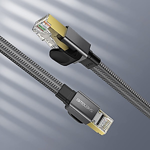 Cat 8 Ethernet Cable 25ft, 26AWG Nylon Braided 40Gbps 2000Mhz High Speed Heavy Duty Cat8 Internet LAN Patch Cord, RJ45 Flat Network Cord Shielded in Wall, Indoor&Outdoor for Modem, Router, Gaming, PC