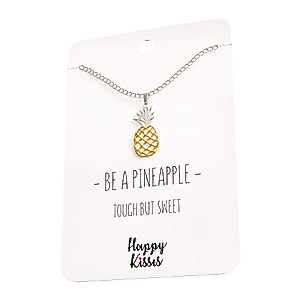 Happy Kisses Pineapple Necklace – Be A Pineapple Pendant – Message Card (Gold and Silver)