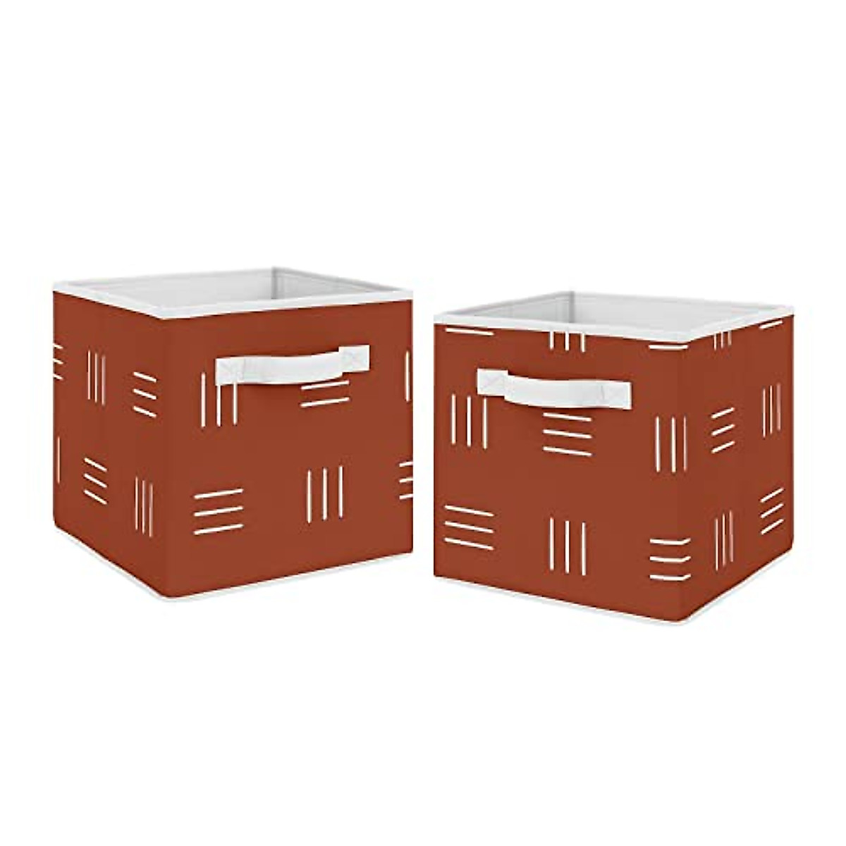 Sweet Jojo Designs Rust White Boho Mudcloth Foldable Fabric Storage Cube Bins Boxes Organizer Toys Kids Baby Childrens Set of 2 Orange Bohemian Woodland Tribal Southwest Mud Cloth Hatch Triple Line