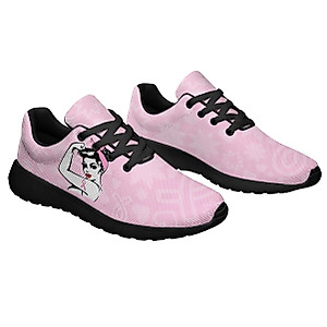 Breast Cancer Shoes for Women Fashion Breathable Running Sneakers Ladies Cancer Pink Ribbon Shoes Black Size 8