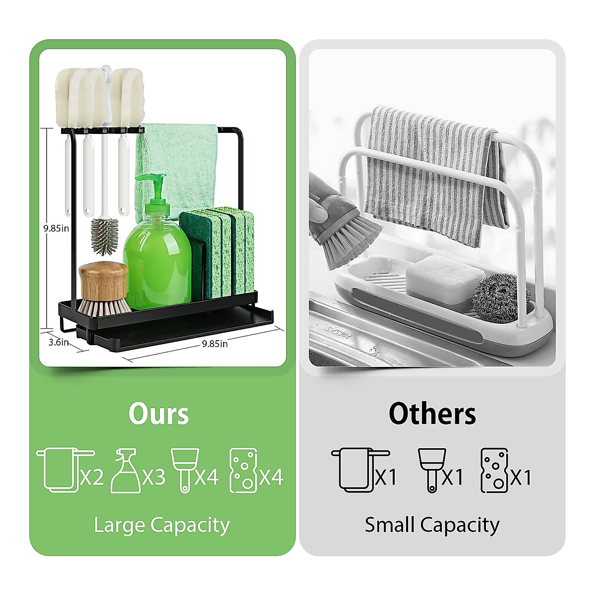 ideaglass Kitchen Sink Organization, Dish Cloth Holder, Kitchen Sink Caddy, Dish Rag Holder (Black)