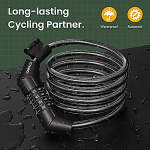 Titanker Bike Lock Cable, 4 Feet Bike Cable Lock Basic Self Coiling Kids Bike Lock Combination with Complimentary Mounting Bracket, 5/16 Inch Diameter (4FT, Black-8mm)