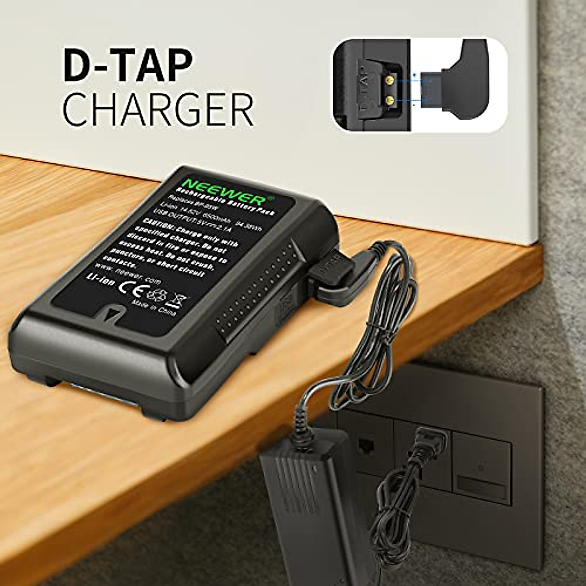 Neewer 95Wh (6600mAh) V-Mount/V-Lock Battery, 14.8V Rechargeable Li-ion Battery with D-Tap Output Charger and D-Tap Cable Compatible with Sony Video Broadcast Camera Camcorder LED Light (BP-95W)