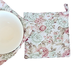 CUSHYSTORE 2X Bowl Cozy Pot Holder Canvas Holders Heat and Cold Resistant Anti-Scalding Protector (Pink Rose Garden), 7.5''x7.5''x4''