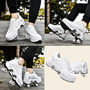 Deformation Roller Shoes Male and Female Skating Shoes Quad Roller Skates Kick Rollers Shoes Retractable Adults/Kids,Invisible Pulley Shoes Skates with Double-Row Outdoor Sneakers