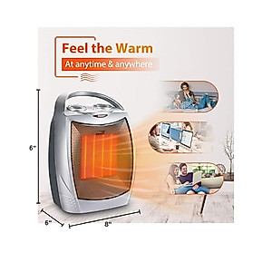 Portable Small Electric Space Heater with Thermostat,1500W/750W Ceramic MIni Heater for Indoor Use,Fast Heating,Desk Heater Fan with 3 Heat Settings,Built-in Overheat & Tip-Over Protection (Silver)