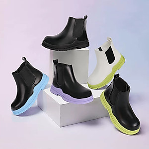 brooman Kids Chelsea Boots Boys Girls Ankle Boots Zipper Booties (2,Black Purple)