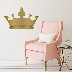 Princess Crown Wall Decal - 25in x 15in Metallic Gold Vinyl Decorative Sticker for Woman's or Girl's Room | Kids Royalty Theme Playroom or Baby Nursery Decor |