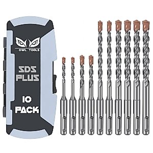 Owl Tools SDS Plus Rotary Hammer Drill Bit Set (10 Pack - 1/8", 1/4", 5/16", 3/8", and 1/2") Carbide Tipped - Perfect for Drilling Through Concrete, Cement, Stone, Brick, Ceramic Pots, & More!