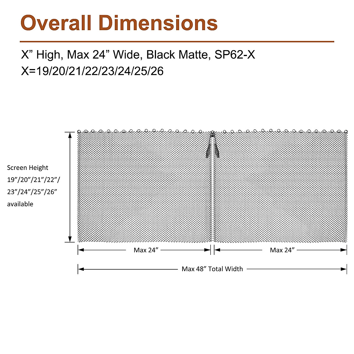 LegendFlame Fireplace Mesh Screen Curtain 22” High, Two 24" Wide Panels, Black Matte, SP62-22