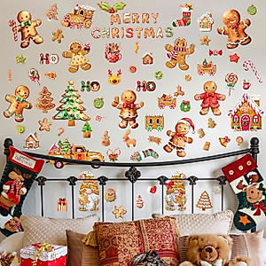 Christmas Gingerbread Wall Stickers Decoration 12 Sheets, Christmas Wall Decals Holiday Gingerbread Decor for Wall, Winter Candy Wall Vinyl Stickers for Living Room Bedroom Home Office Decor