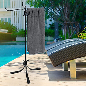 Sinyzope Pool Outdoor Towel Rack, Metal Heavy Duty Never Tilt Pool Accessories, 4 Bars Hot Tub Accessories Towel Dying Rack, Towel Stand Standing Towel Rack Elegant Design for Pool, Spa（3.6FT high）
