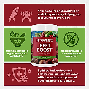Beet Boost Nutri Gardens Nitric Oxide Powder - Concentrated Beetroot Supplement for Energy, & Healthy Joints - High Blood Pressure Support (20 Servings)