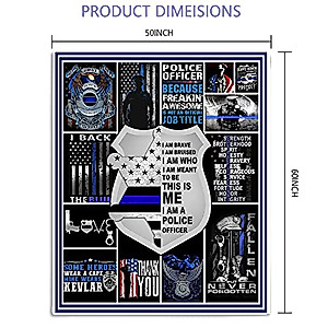 Joyloce American Thin Blue Line Police Flag Throw Blankets Birthday Ideas for Dad Husband Son Boyfriend 60"x50" - Retirement Police Officer Costume Adults Men - Academy Graduation Decor